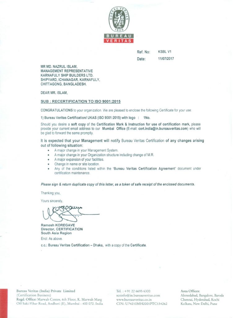 Certificates – Karnafuly Dry Dock Limited